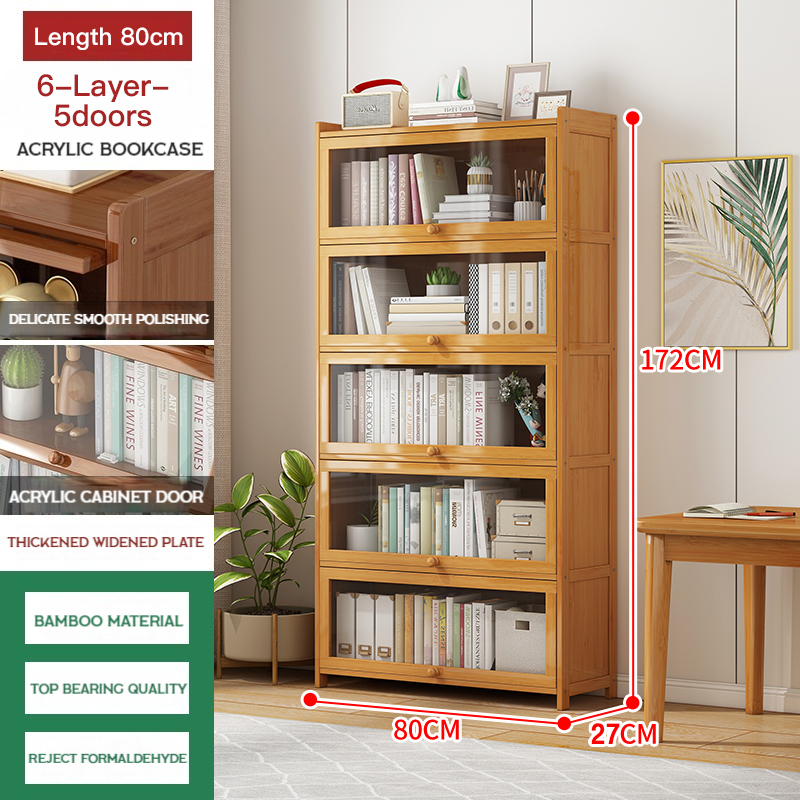 Kitchen Cabinet Bookshelf with door Bamboo bookcase Storage rack ...
