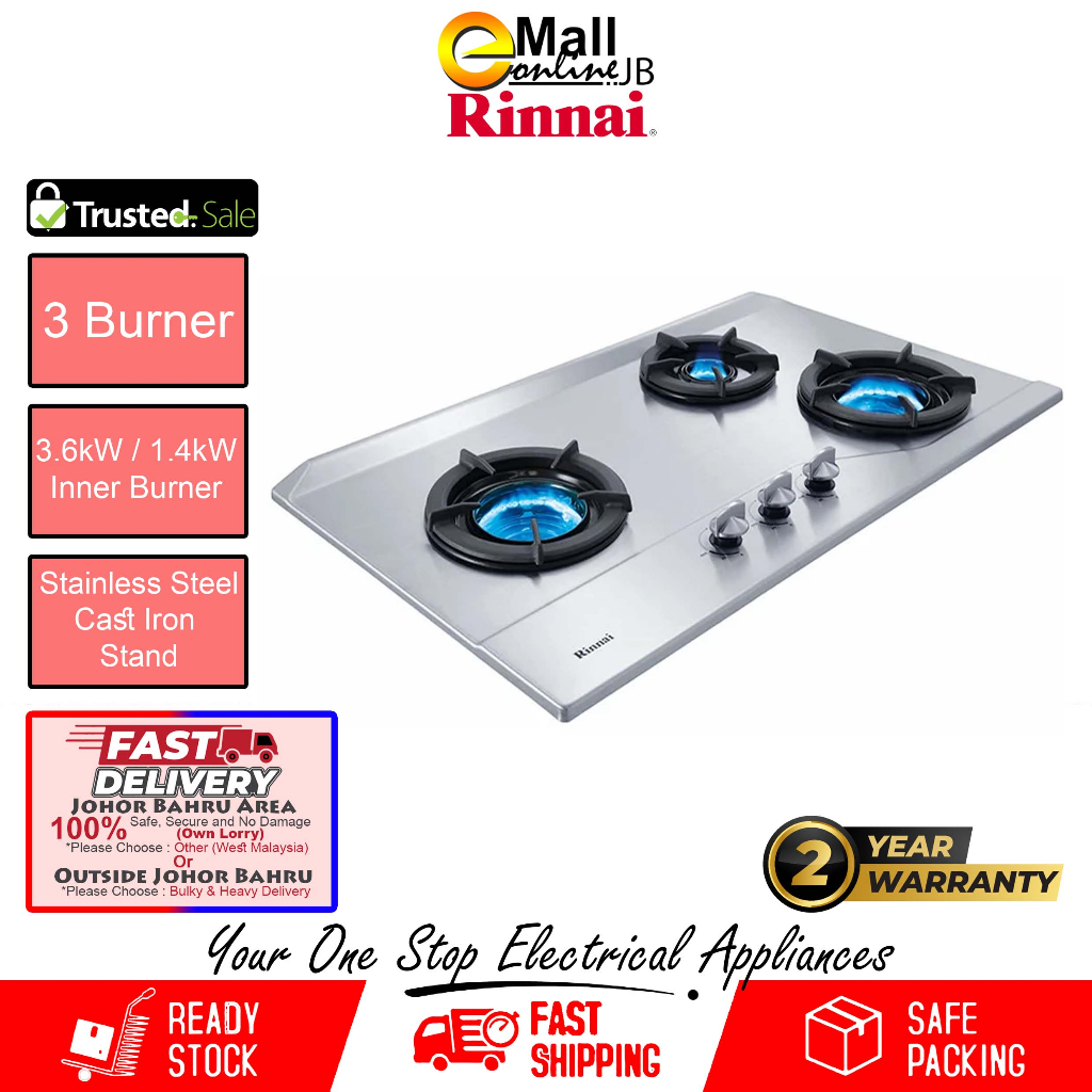 Rinnai RB-3SI-C-S Inner 3 Burner Gas Hob / Rinnai Gas Hob / Rinnai 3 Burners LPG Gas hob ...