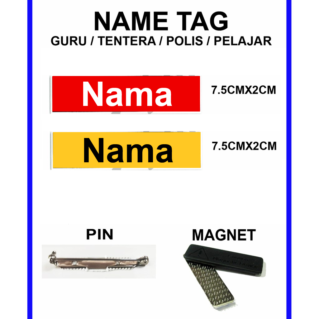 Name Tag Merah Pengawas 1 line & Name Tag kuning Rumi with Magnet (7 ...