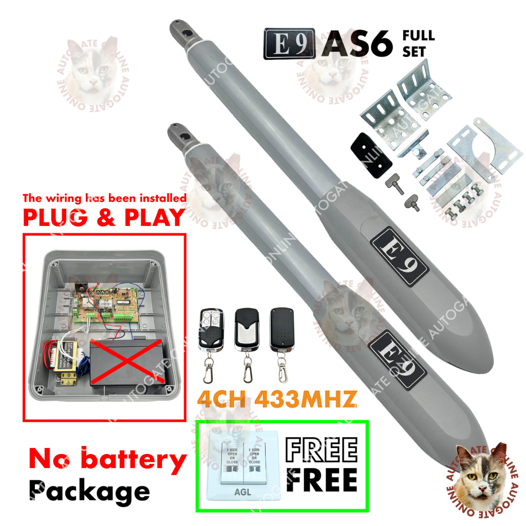 E9 AS6 ( 4CH 433MHZ ) AUTO GATE SYSTEM ( FULL SET ) SWING ARM AUTOGATE ...