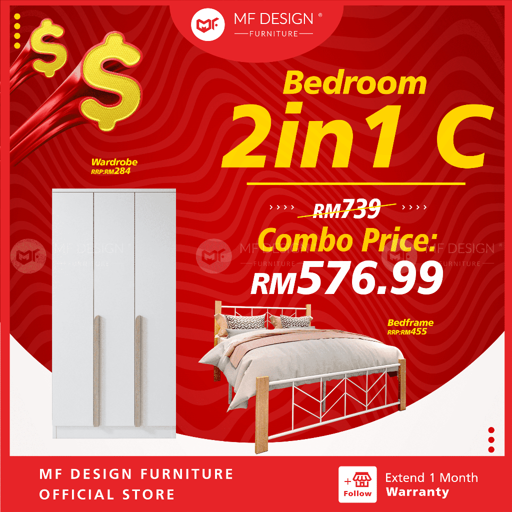 [Bundle Deal] MF DESIGN Bedroom bundle 2in1 C wadrobe chest drawer bed ...