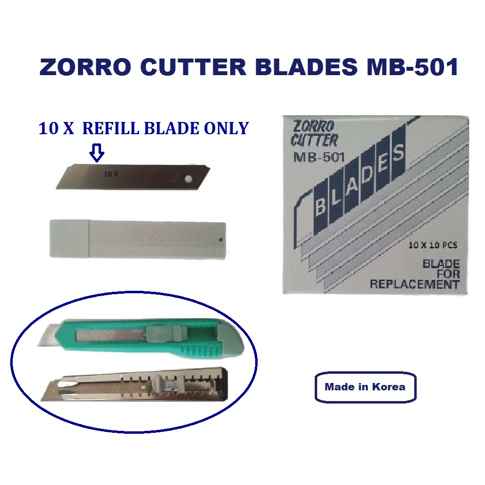 10PCS ORIGINAL ZORRO CUTTER BLADE MB-501 BLADE REFILL 18MM ( MADE IN ...
