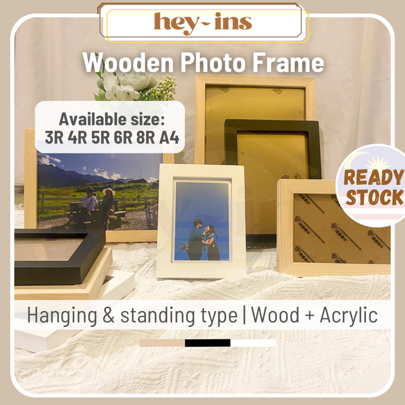 Natural Wooden Photo Frame Hang and Stand Wall Decoration Frame Gambar ...