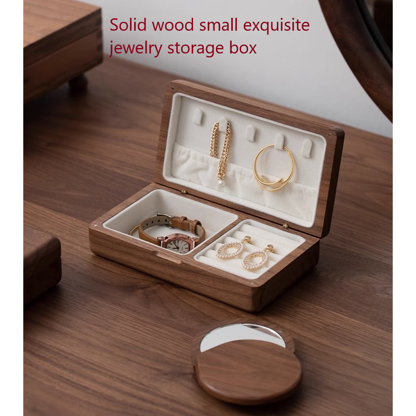 Small Wooden Jewelry Storage Box, Portable Handbag Mini Solid Wood ...