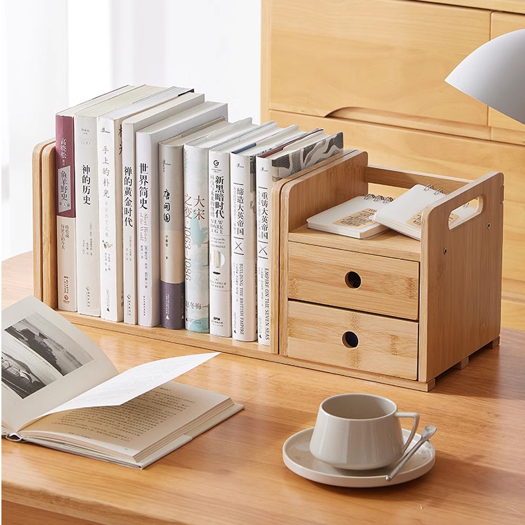 NEW Muji Book Rack Bookshelf Table Desk Organizer Extend Drawer Bamboo ...
