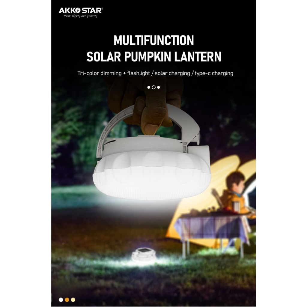 AKKO STAR Solar LED Camping Rechargeable Flashlight Waterproof With ...