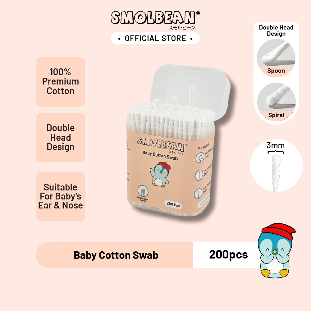SMOLBEAN 200PCS Baby Cotton Buds Swabs Dual Head Design | Spoon-shape | Spiral-shape | For ...