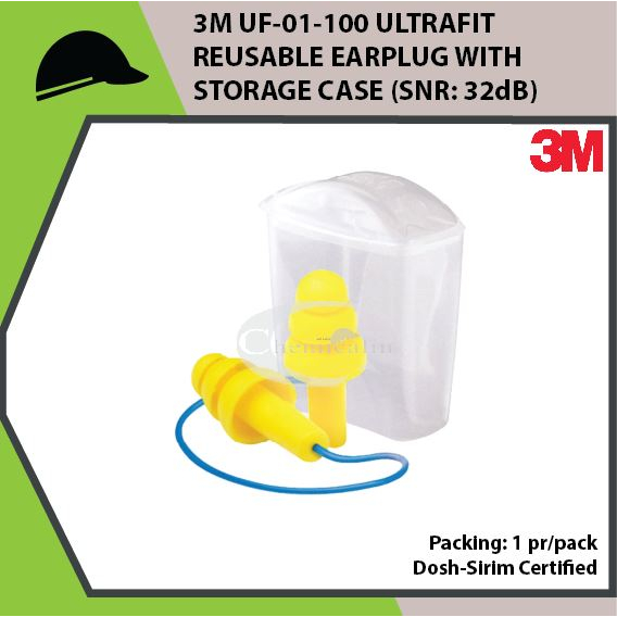 3M UF-01-100 ULTRAFIT REUSABLE EARPLUG WITH STORAGE CASE (SNR: 29dB ...