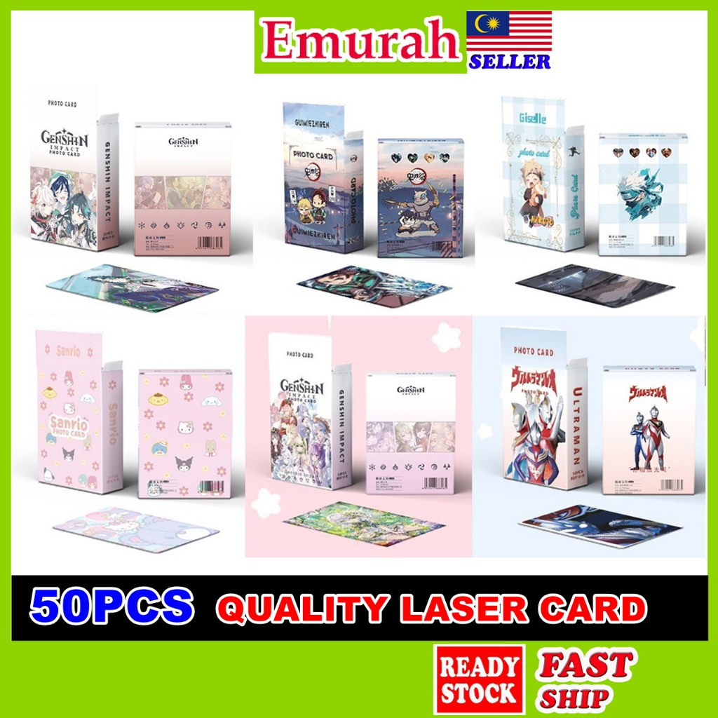 NEW Anime Cartoon LASER Photocard 50pcs Lomo Card Demon Slayer Genshin ...