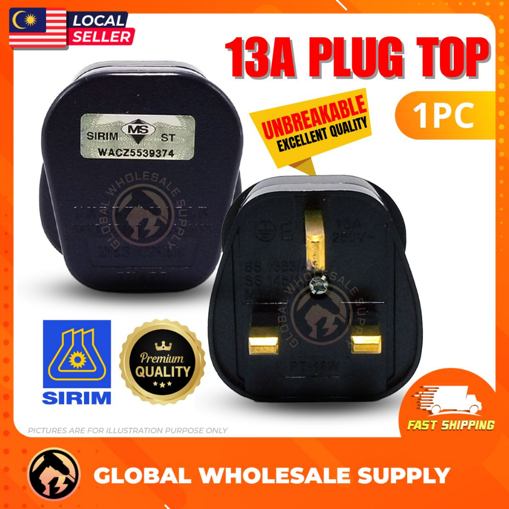 SIRIM Black 13A 3 Pin Plug Top Kepala Plug Elektrik Unbreakable UK ...