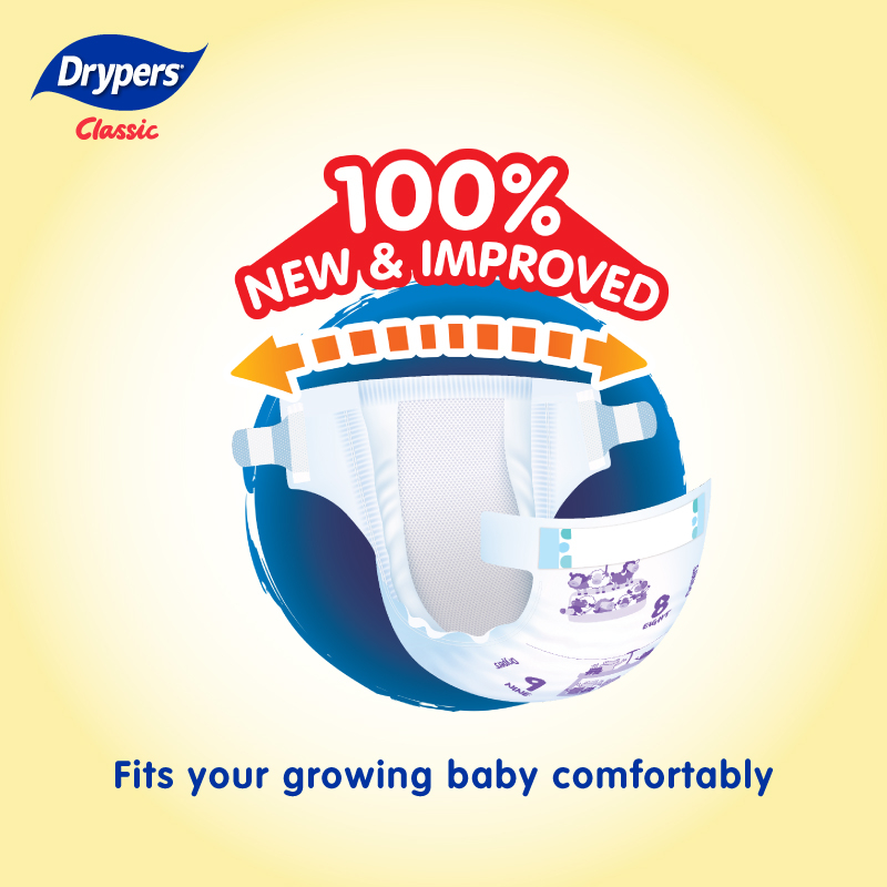 Drypers Classic Baby Diapers NB78/ S70/ M54/ L50/ XL44/ XXL40 (4 Packs ...