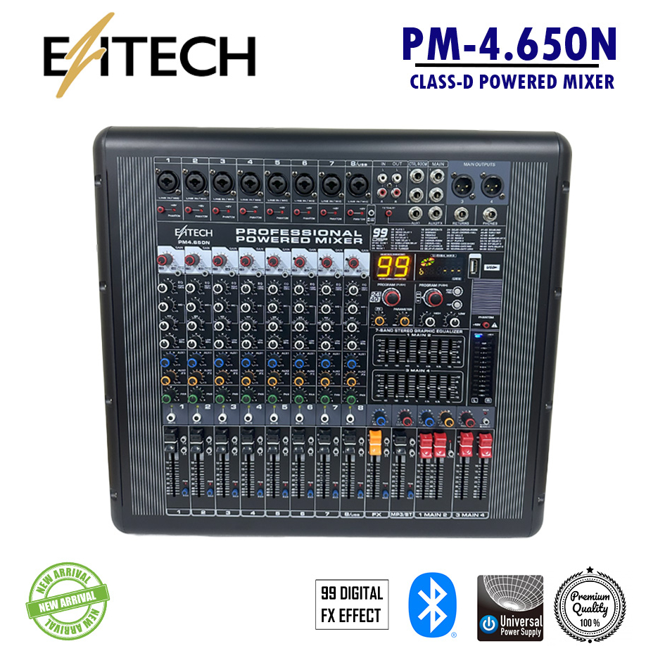 EZITECH CLASS-D POWERED MIXER PM4.650N (650W /4 OHM) (8 CHANNEL MIC ...