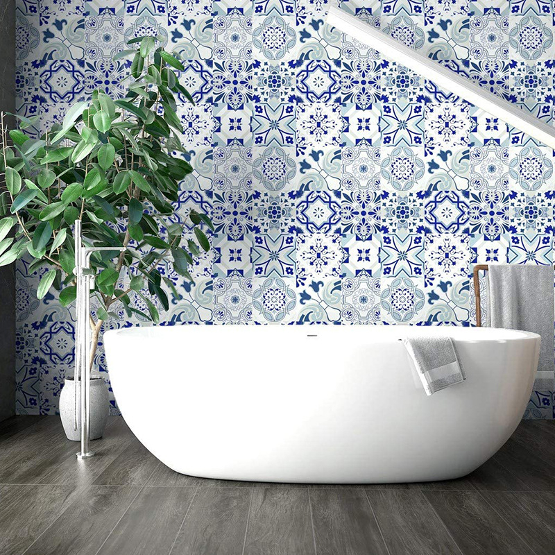 Tile Mosaic PVC Wallpaper Toilet Jubin Marble Tabletop Bathroom ...