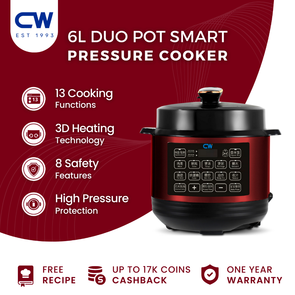 Cadware Pioneer 6L Duo-Pot Smart Pressure Cooker | Stainless Steel Pot | Non-Stick Pot | Deep ...