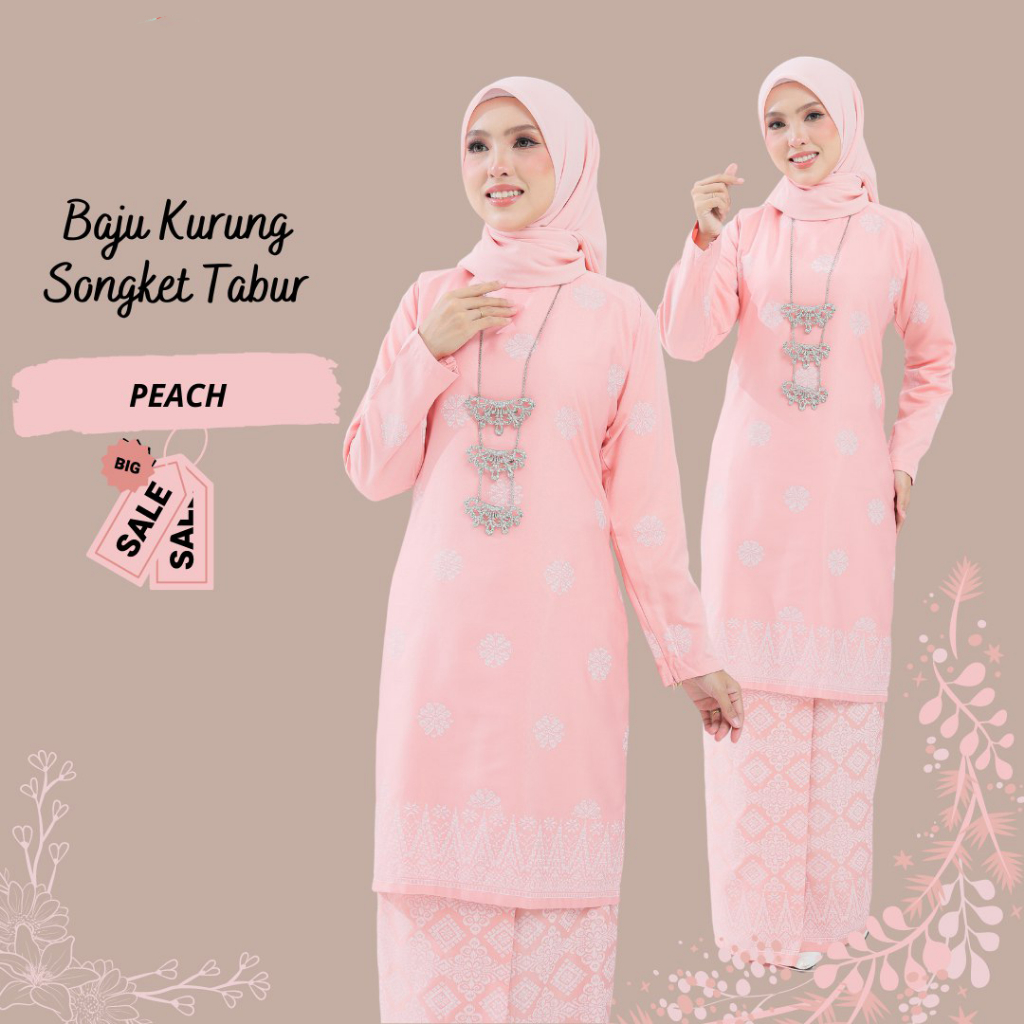 [ Baju Kurung Moden ] KURUNG SONGKET BUNGA TABUR | KHIMAR (PEACH ...