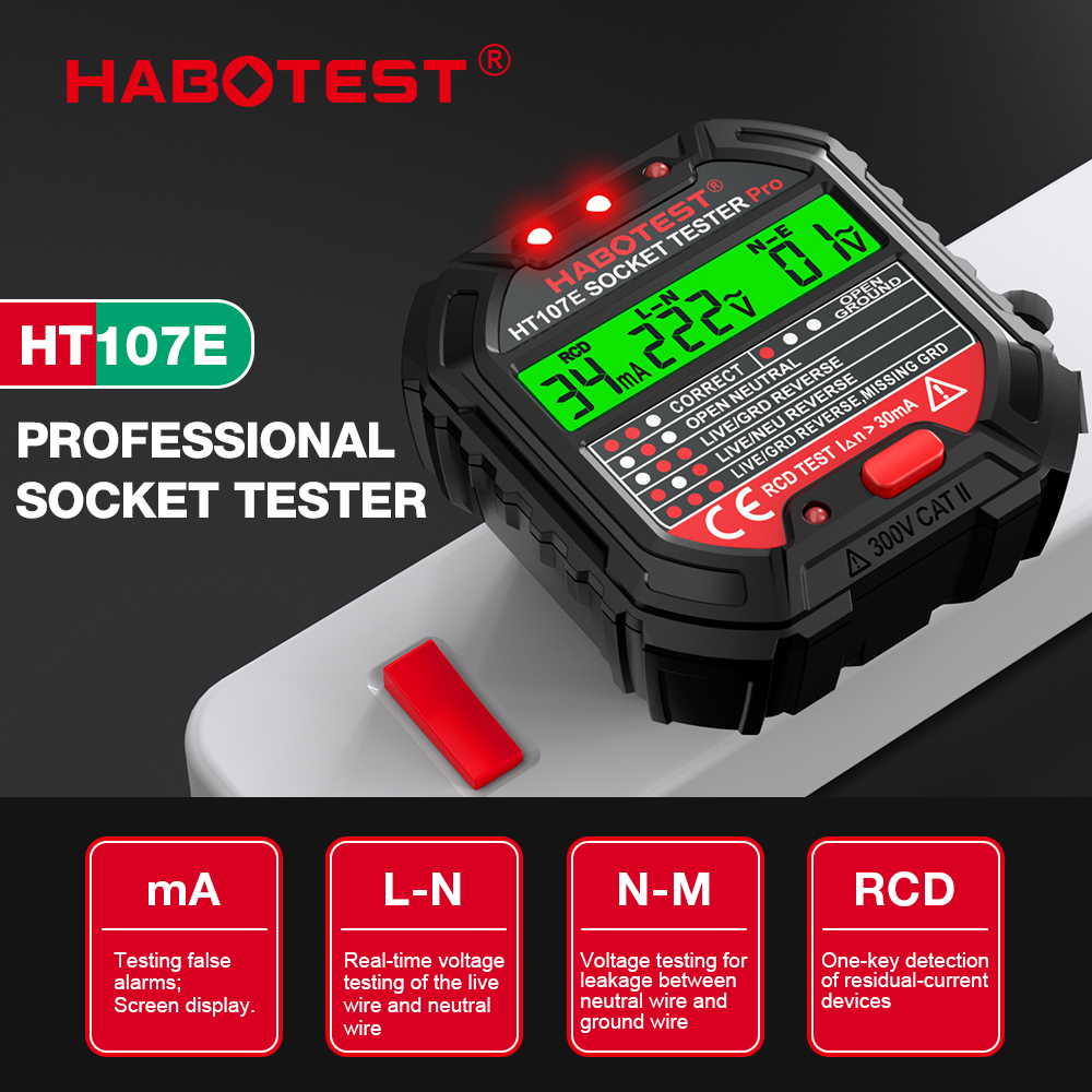 Habotest Ht107 Socket Tester 48v 250v Plug Checker Earthing Tester