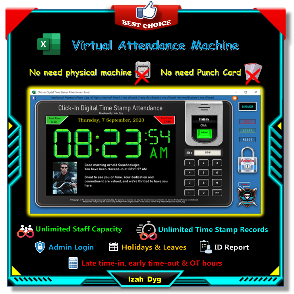 Click-in Digital Time Stamp Attendance Virtual Time Attendance Machine ...