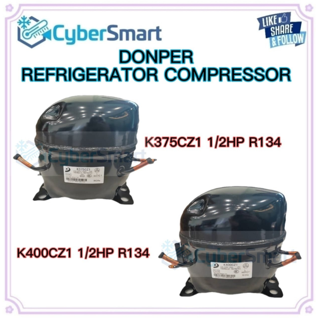 DONPER Refrigerator Compressor K375 1/2HP R134a Replacement For (AE2415Y) / K400 1/2HP R134a ...