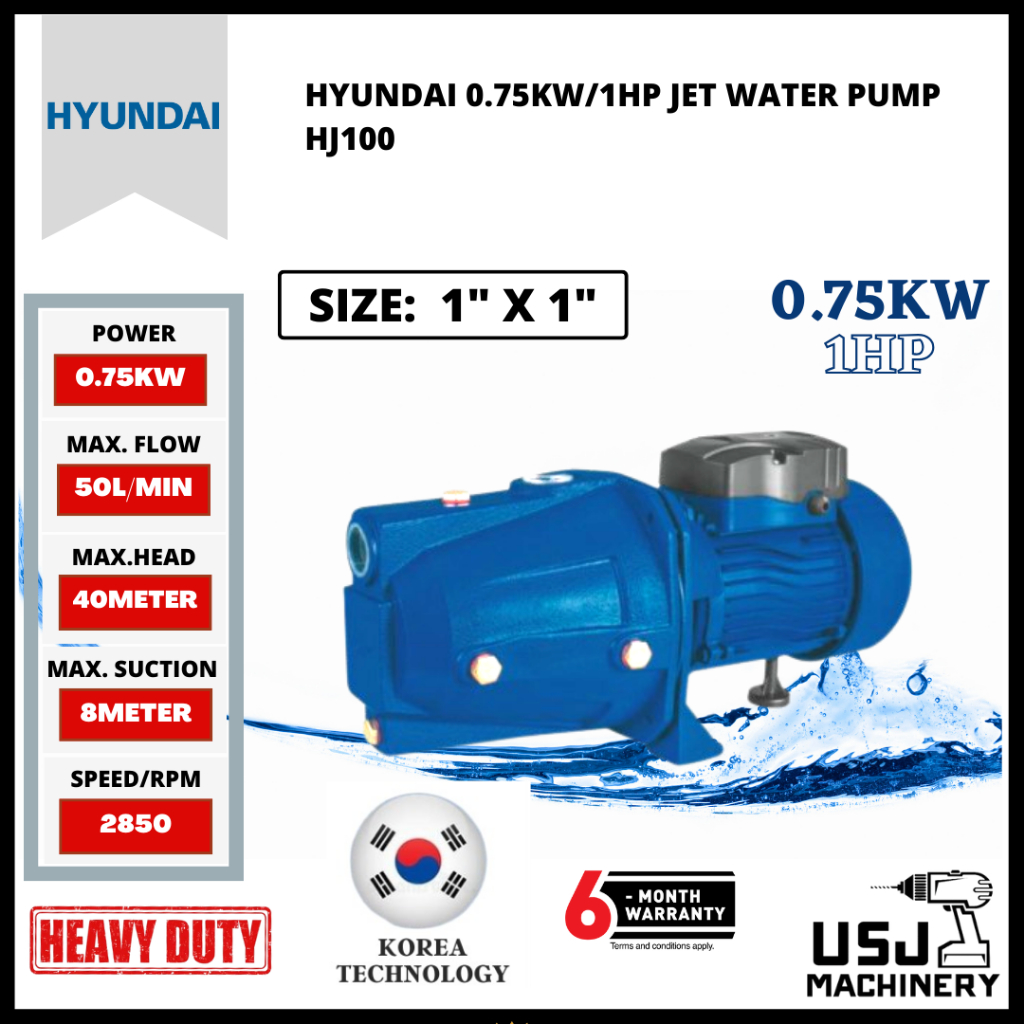 HYUNDAI 0.75KW/1HP Manual Jet Water Pump HJ100 - Korea Technology ...