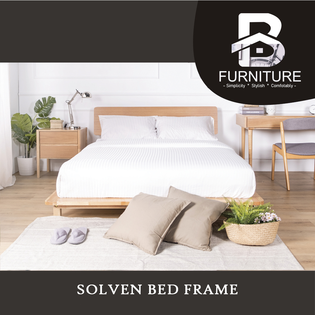 Full Solid Rubberwood/ Bed Frame with HeadBoard/ Katil Kayu Wooden Bed ...