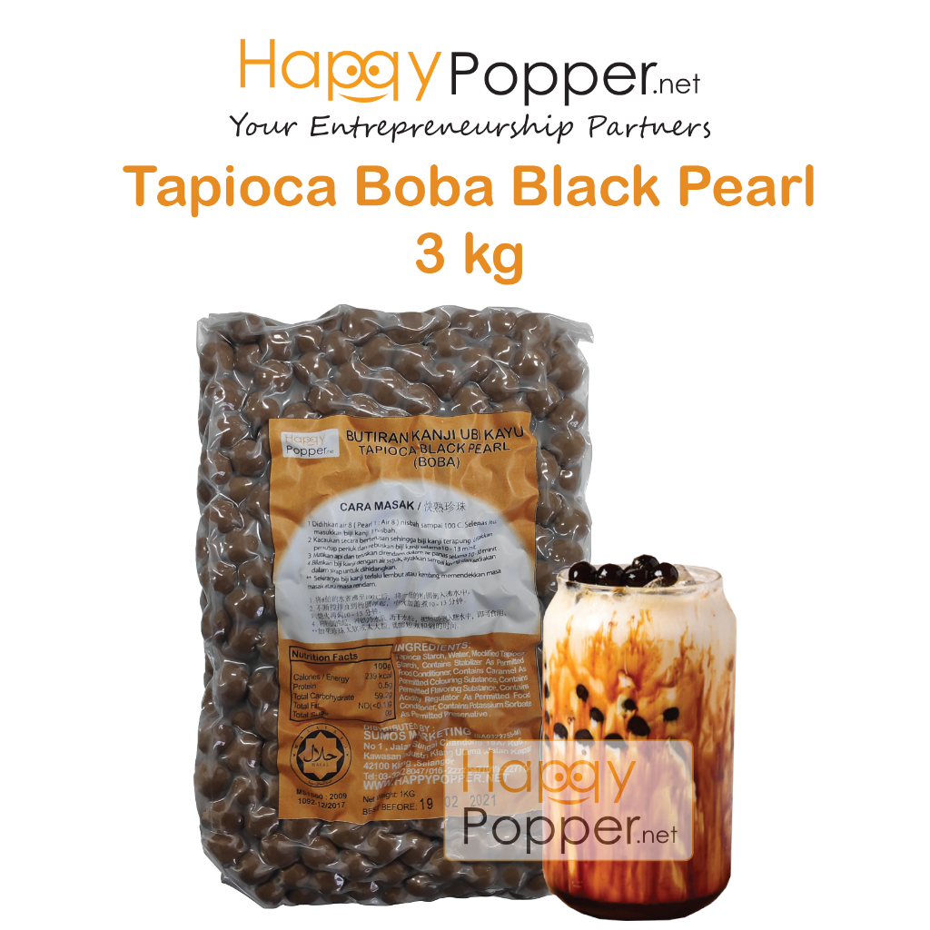 Happypopper Boba Tapioca Starch Jelly Balls Black Pearl Ball 3 kg 3kg ...