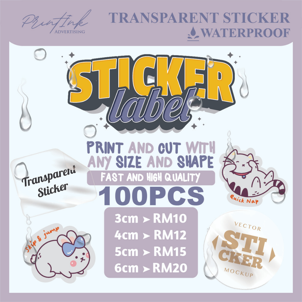 Custom Transparent Sticker Label Printing Product | 3cm to 6cm | 100PCS ...