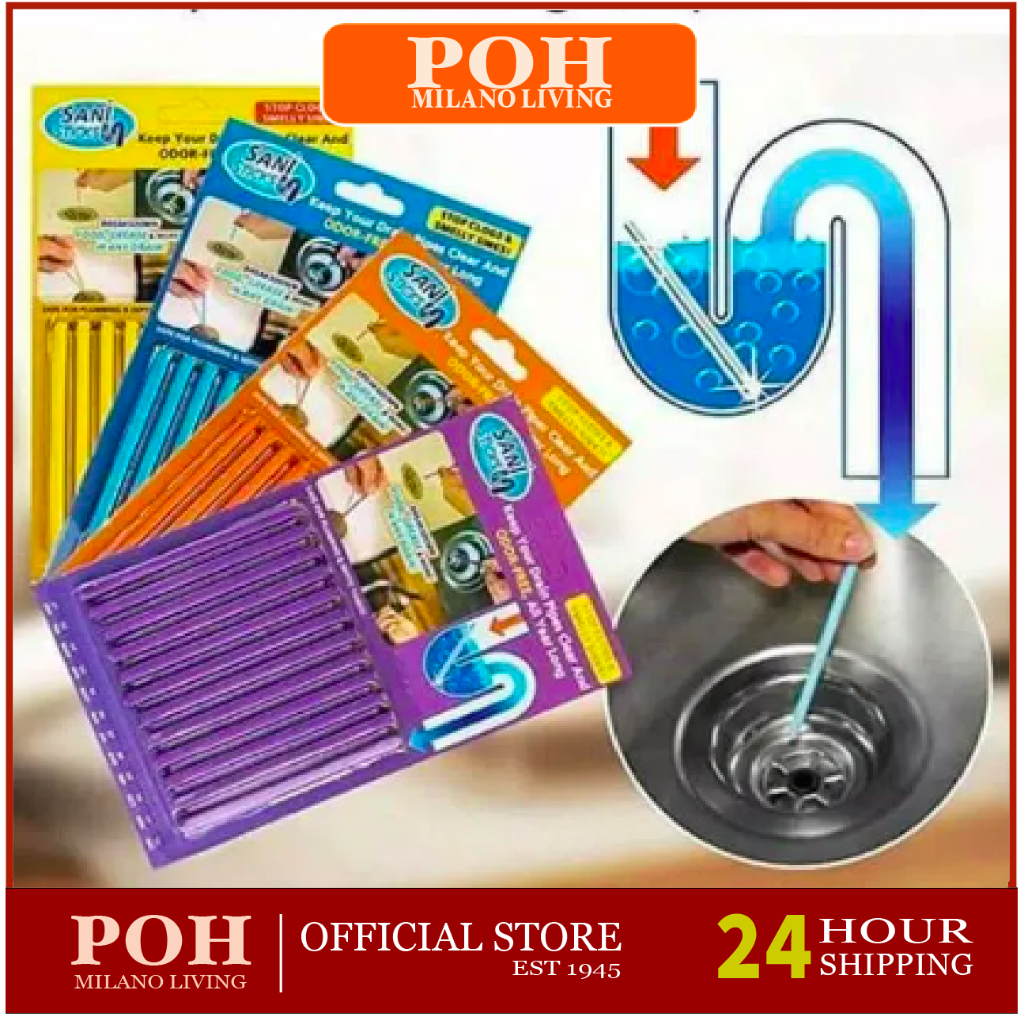 POH 12PCS Sani Stick Drain Pembersih Pewangi Wastafel Saluran Mampet ...