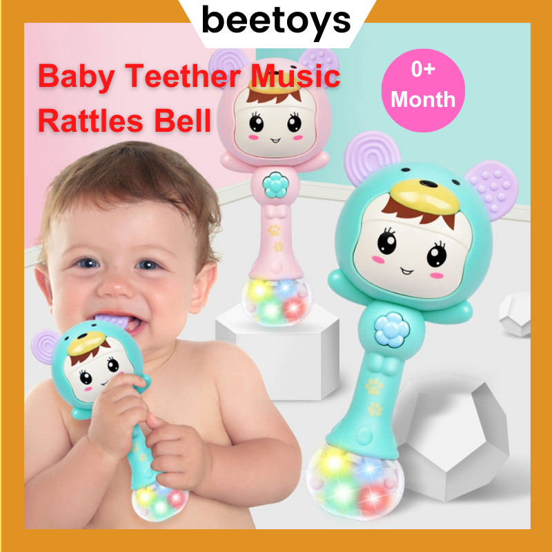 Cartoon Baby Teether Music Rattles Bell Hand Grip Baby Toys Sensory ...