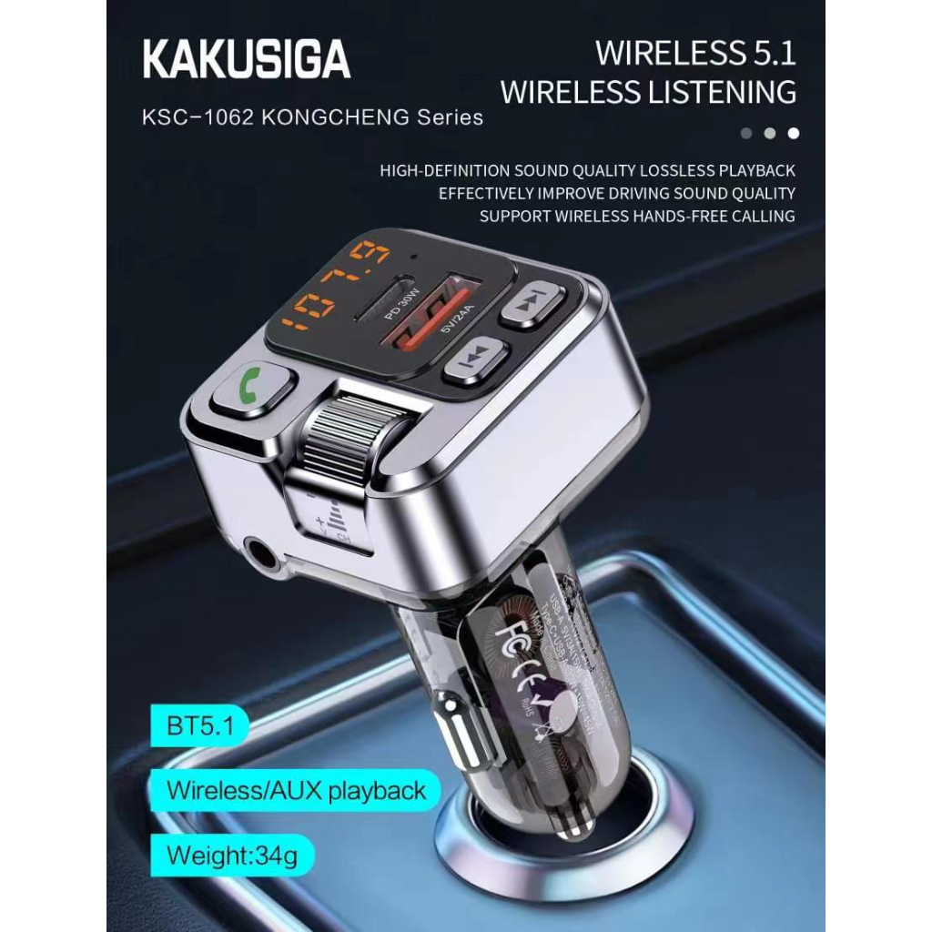 KAKUSIGA KSC-1062 45W Bluetooth FM Transmitter HIFI Music Car Charger ...