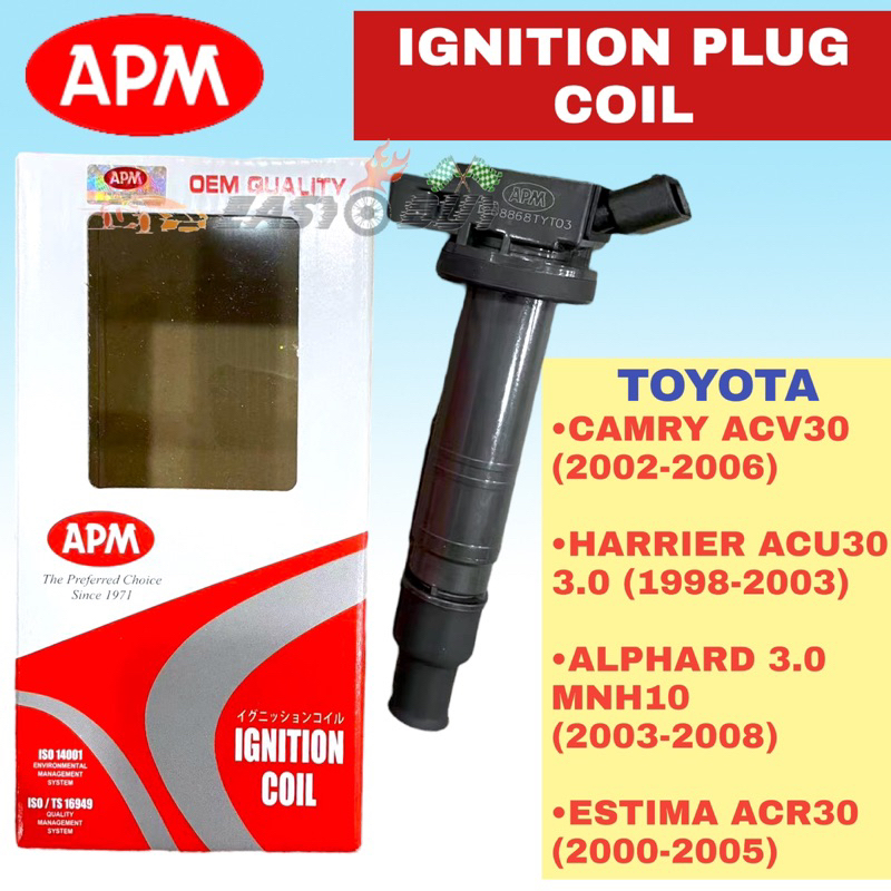 100% ORIGINAL APM IGNITION PLUG COIL - TOYOTA CAMRY ACV30 / ESTIMA ACR30 / ALPHARD ANH10 3.0 ...