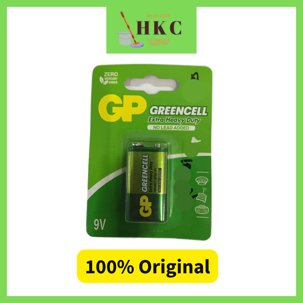 100% Original GP Greencell 9V Block 1604GLF 6F22 Extra Heavy Duty Battery 1 PCS (NO LEAD ADDED ...