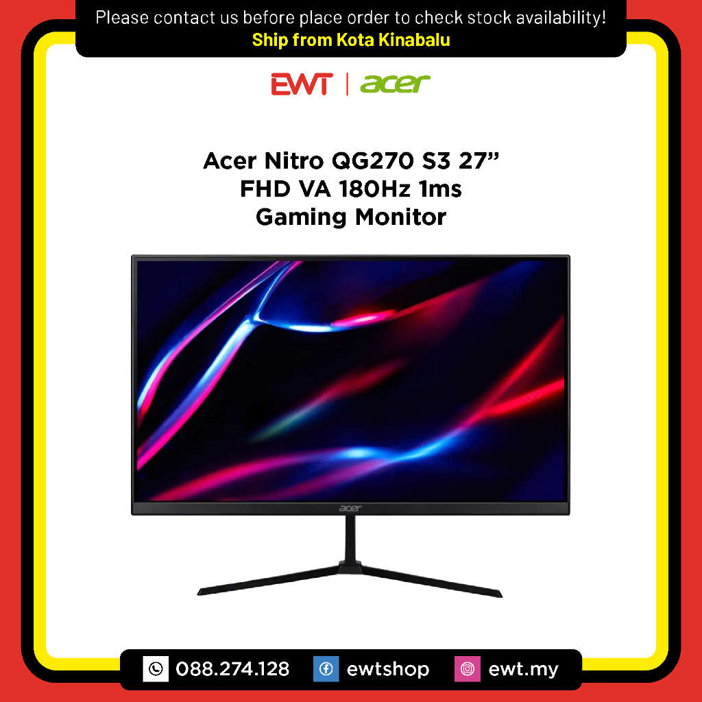 Acer Nitro QG270 FHD VA 180hz 1ms Gaming Monitor 100% ORIGINAL ...