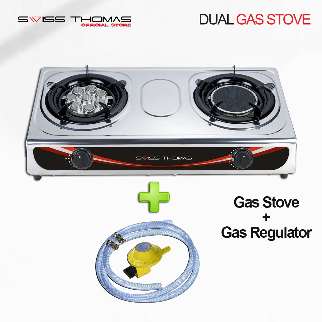 SwissThomas Dual Gas Stove Stainless Steel Infrared Burner 8 Jet Head ...