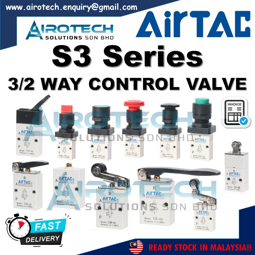 AirTAC Control Valve 3/2 way S3 Series Mechanical Valve Limit Switch Valve 1/8" *Invoice ...
