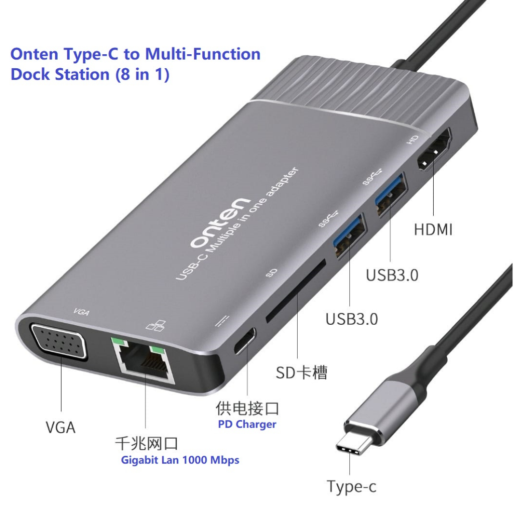 Original ONTEN Type-C Multi-Function Dock Station ( 8 In 1 ) Model ...