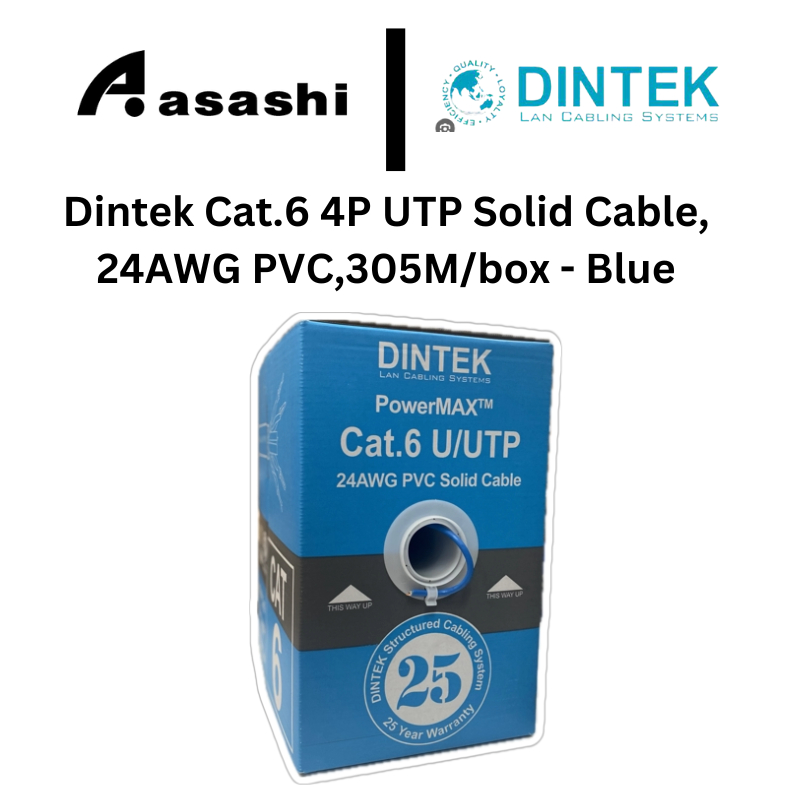 Dintek Cat.6 4P UTP Solid Cable, 24AWG PVC,305M/box - Blue (1101-04305 ...