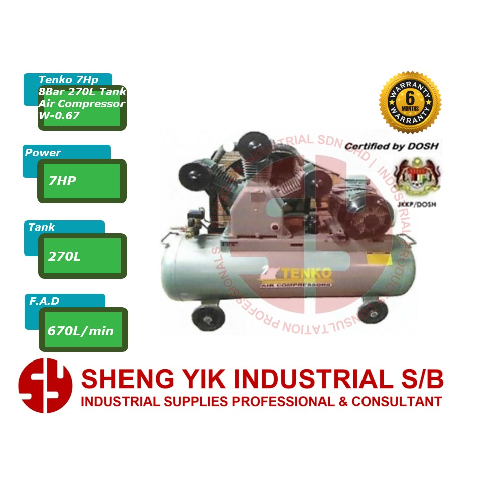 SYI TENKO 7HP 8BAR 270L TANK AIR COMPRESSOR W-0.67 | Shopee Malaysia