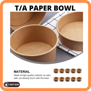 (1000ml) Disposable Round Paper Bowl Kraft With Lid Food Bekas Take ...