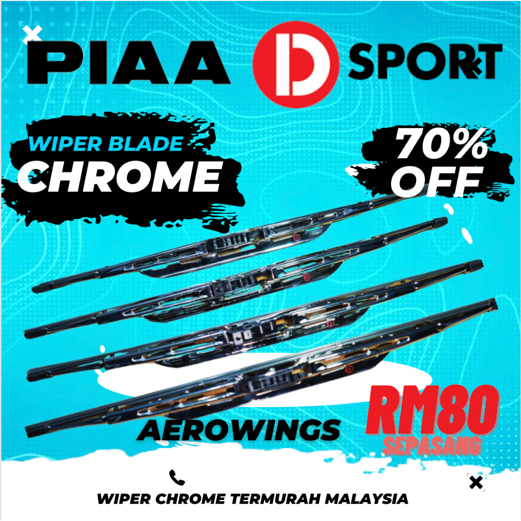 DSPORT sepasang Wiper Blade chrome Ala PIAA Aero Wings MYVI ALZA KANCIL ...