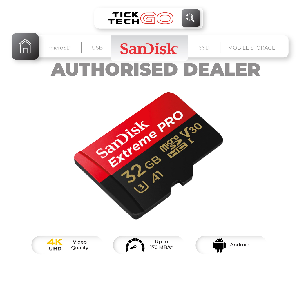 SanDisk Extreme PRO (32GB/64GB/128GB) microSDXC UHS-I A2 Card Class 10 U3 MAX.200MB/s | Shopee ...