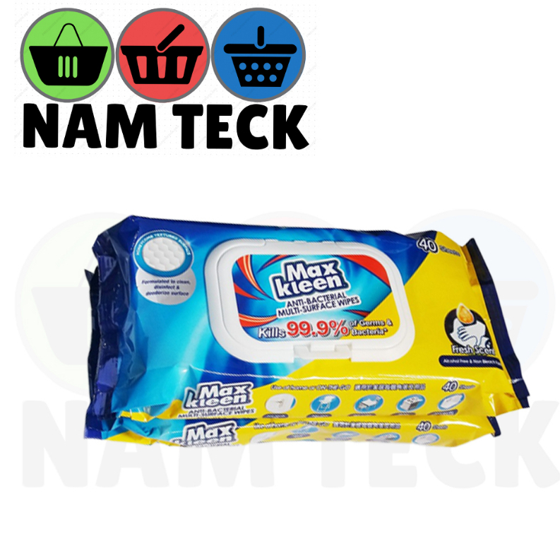 Maxkleen Anti-Bacterial Multi-Surface Wipes 40s x 2'S / 1'S | Shopee ...