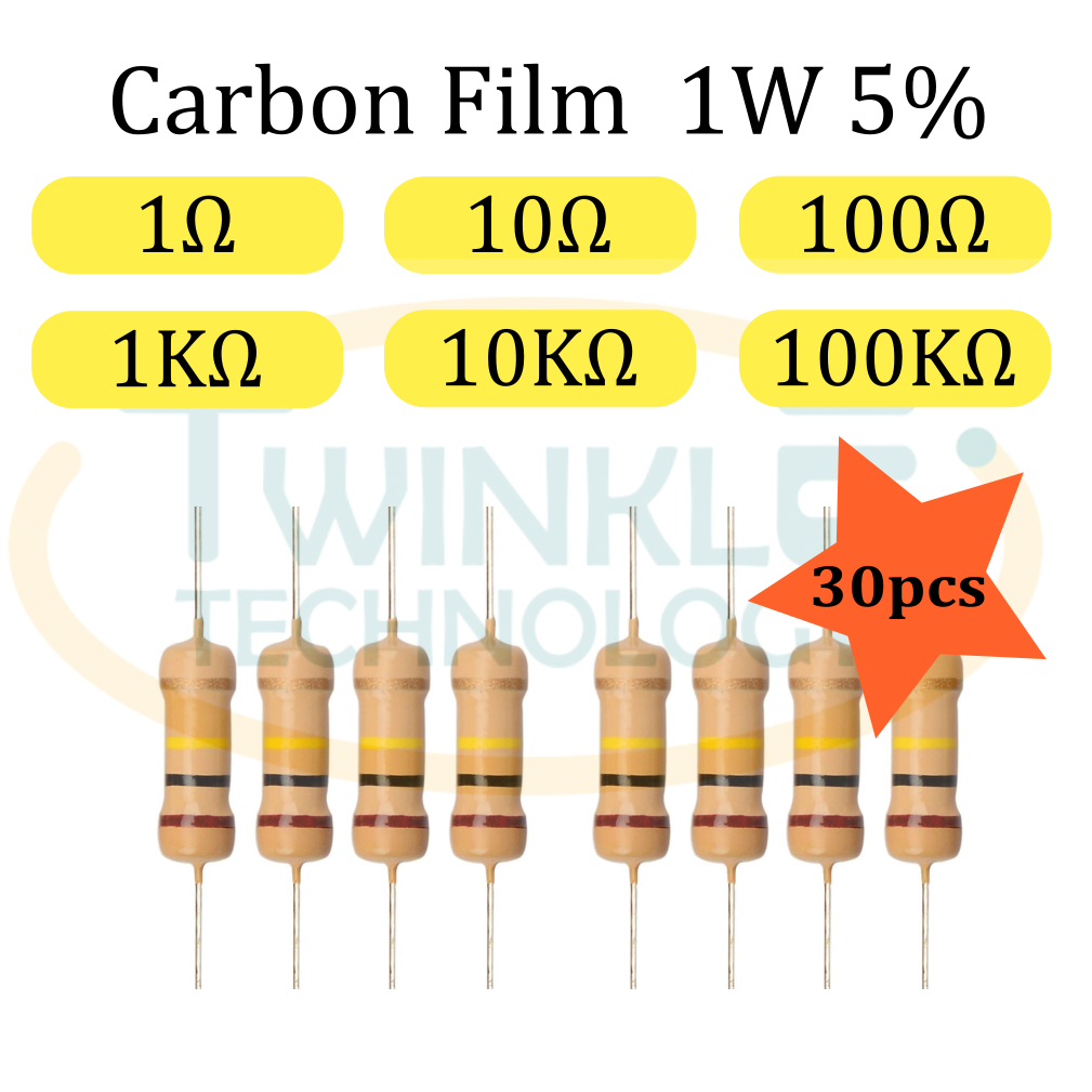 Resistor 1W 1 ohm, 10 ohm, 100 ohm, 1K ohm, 10K ohm, 100K ohm 1W 5% 30 ...