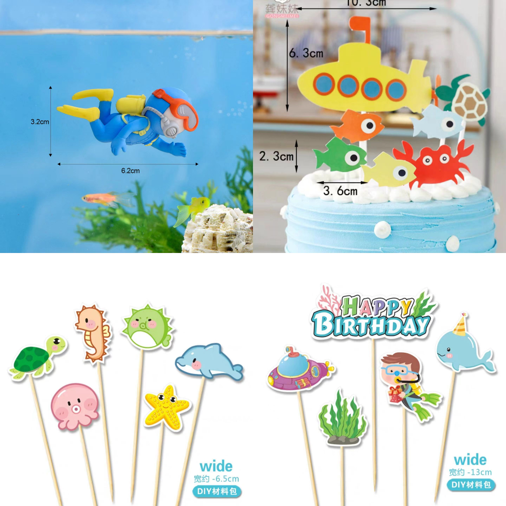[WAWA] Diver diving submarine cake decoration topper 潜水 潜水员 潜水艇 蛋糕装饰插牌 ...