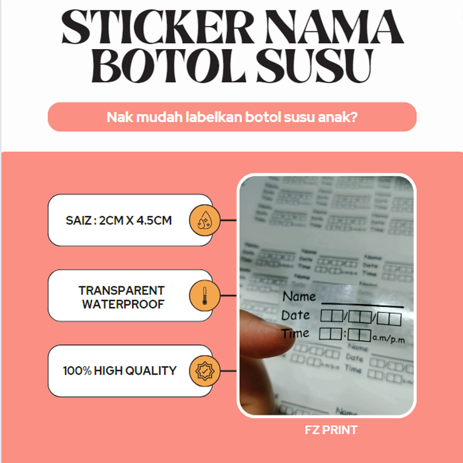 Sticker Nama Label Botol Susu Anak Saiz : 2cm x 4.5cm | Shopee Malaysia