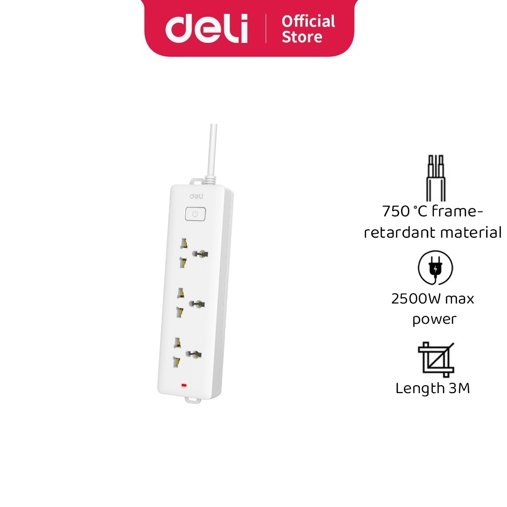 Deli Tools E18338 Household Power Strip 3M Universal Jacks White Max ...