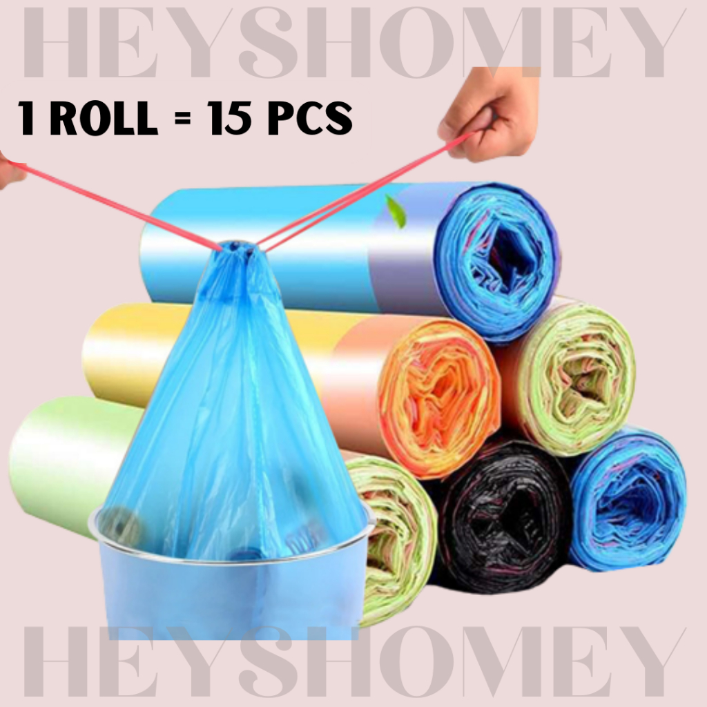 1Roll 15pcs Automatic Closing Tie On Garbage Bag With Rope Easy Pull ...