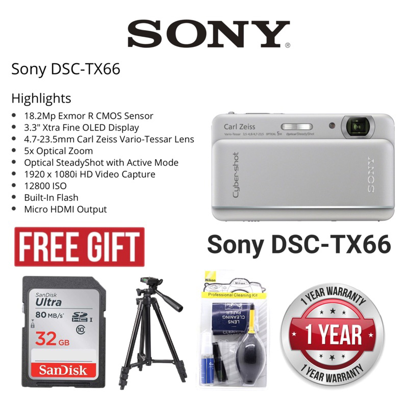 Sony CyberShot TX66 Super Slim 18.2mp Exmor R Cmos Sensor Optical ...