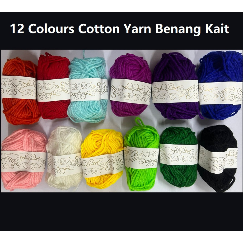 12 Colours Cotton Yarn for crochet and knitting Benang Kait Milk Cotton ...