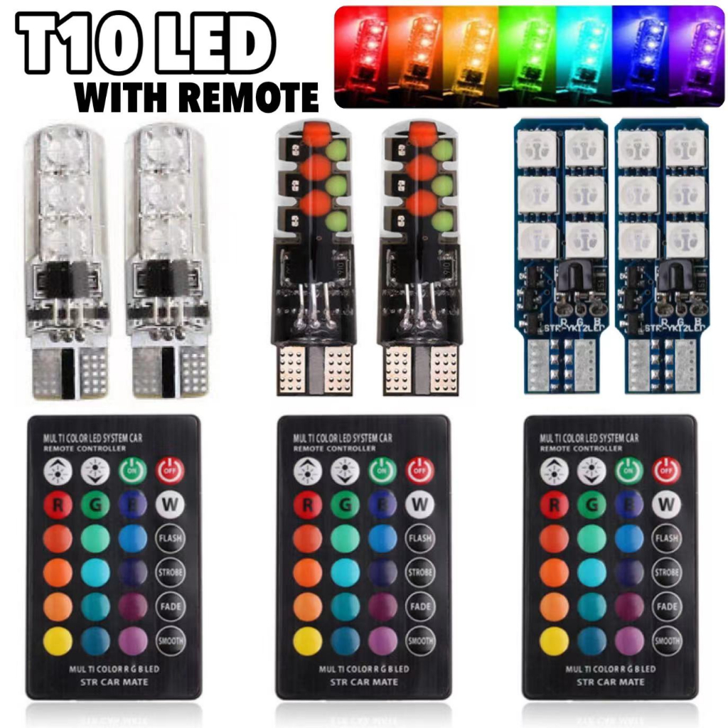 2PCS LED T10 Bulb With Remote Control Car Motorcycle Signal Multi Color ...
