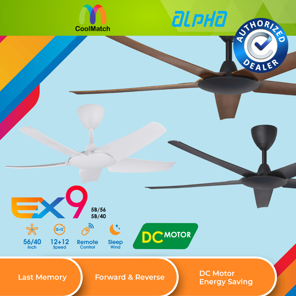 ALPHA Cosa EX9 Ceiling Fan with 5 Blades 12 Speed Remote 56" / 40" DC ...